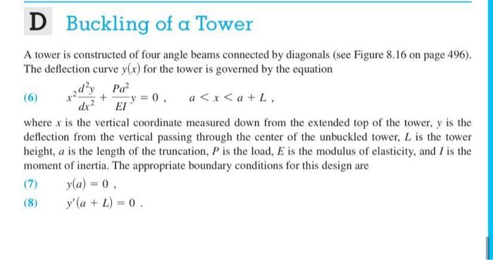 Solved D Buckling of a Tower A tower is constructed of four | Chegg.com