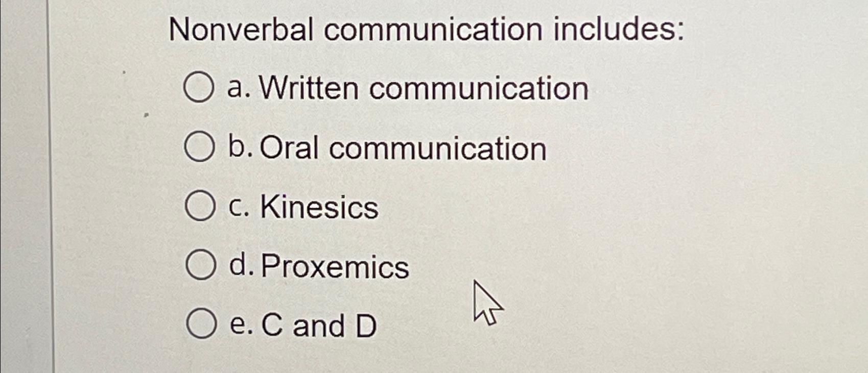 Solved Nonverbal communication includes:a. ﻿Written | Chegg.com
