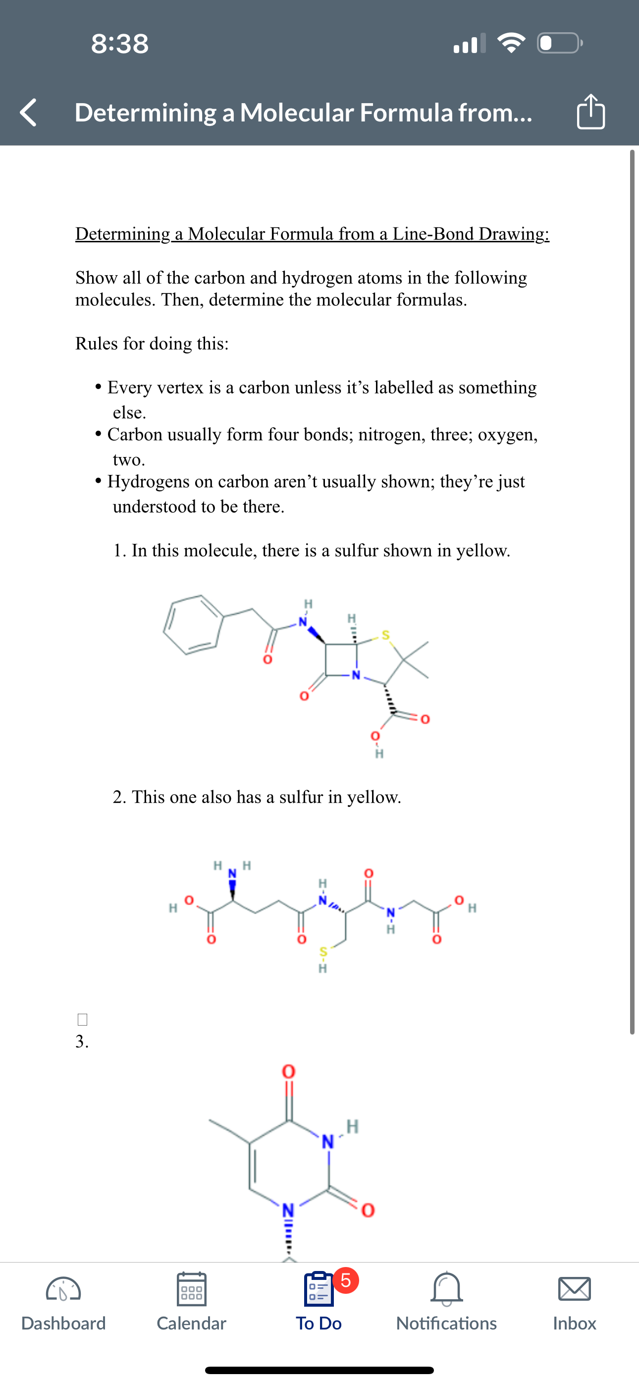 Solved 8:38Determining a Molecular Formula | Chegg.com