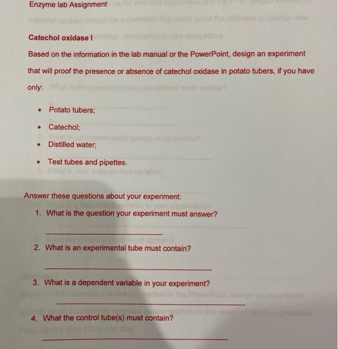 Solved Enzyme lab Assignment Catechol oxidase 1 Based on the | Chegg.com