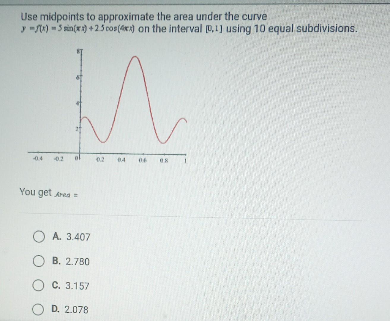 Solved Use midpoints to approximate the area under the curve | Chegg.com
