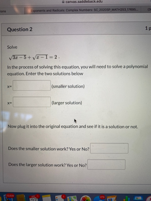 Solved A canvas.saddleback.edu ions Exponents and Radicals: | Chegg.com