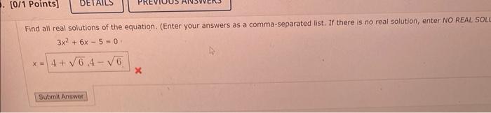 Solved Find all real solutions of the equation. (Enter your | Chegg.com