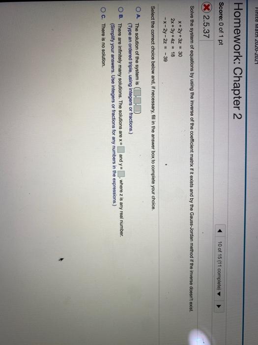 Solved Finite Math 2020-2021 Homework: Chapter 2 Score: 0 of | Chegg.com