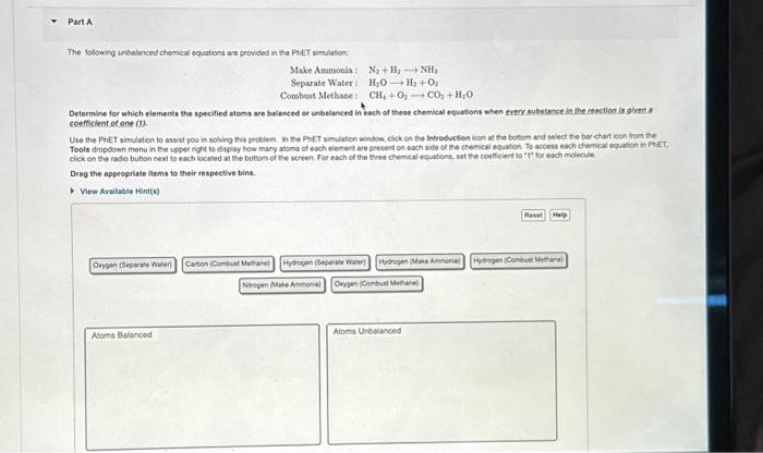 Solved Part A The following unbalanced chemical equations | Chegg.com