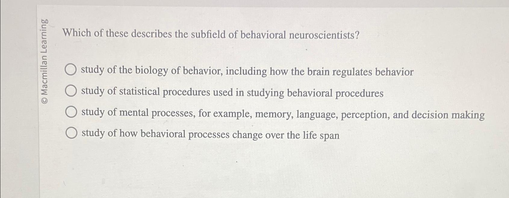 Solved Which of these describes the subfield of behavioral | Chegg.com