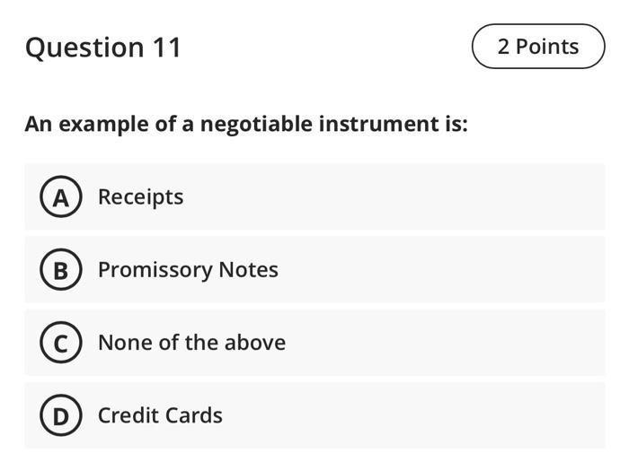 Solved Question 11 2 Points An example of a negotiable | Chegg.com