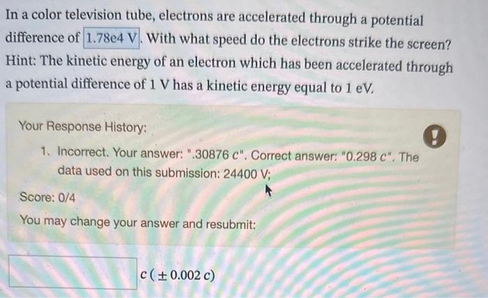 Solved In a color television tube, electrons are accelerated | Chegg.com