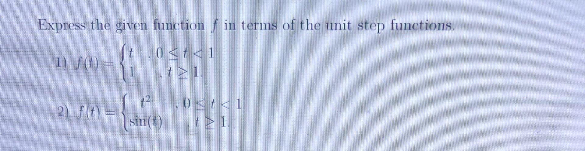 Solved Express the given function f in terms of the unit | Chegg.com