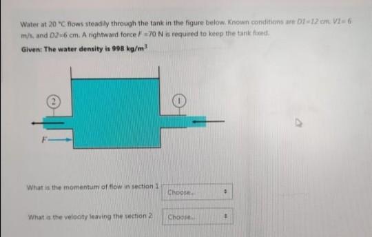 Solved Water at 20∘C flows steadily through the tank in the | Chegg.com