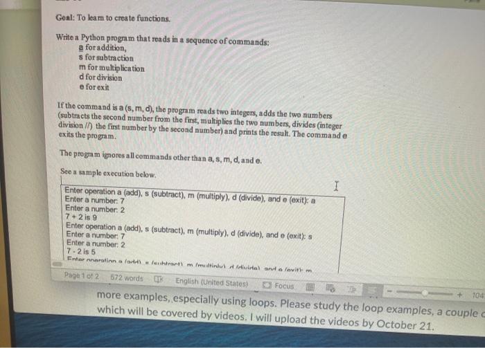 Solved Goal: To leam to create functions. Write a Python | Chegg.com