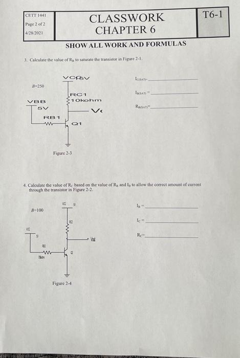 Solved SHOW ALL WORK AND FORMULAS 3. Calculate the value of | Chegg.com