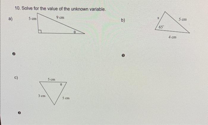 Solved 10. Solve for the value of the unknown variable. c) | Chegg.com