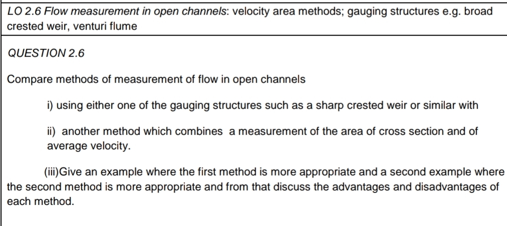 Solved LO 2.6 ﻿Flow measurement in open channels: velocity | Chegg.com