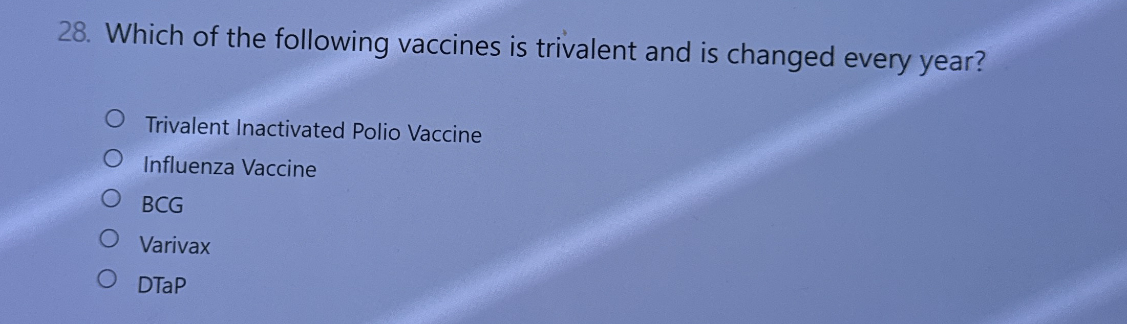 Solved Which of the following vaccines is trivalent and is | Chegg.com