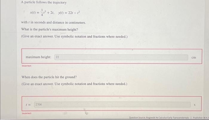 Solved A particle follows the trajectory x(t) -t³ + 2t, y(t) | Chegg.com
