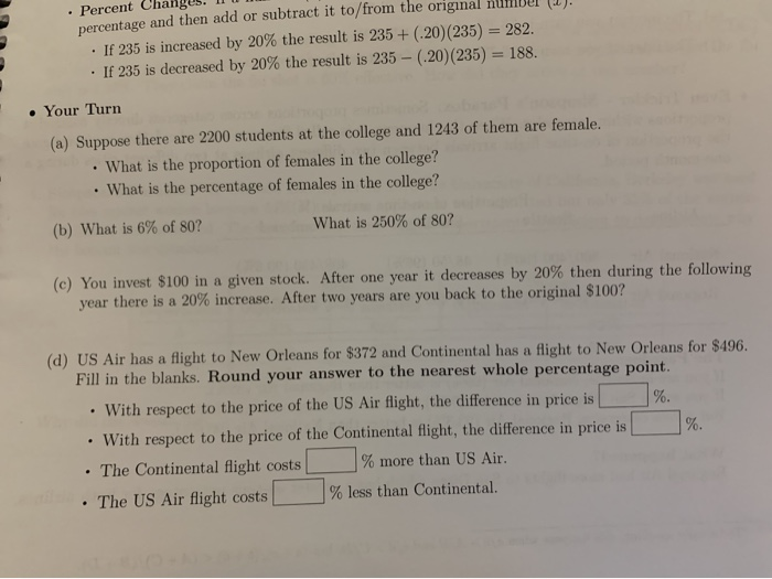 Solved - • Percun Ulm percentage and then add or subtract it | Chegg.com