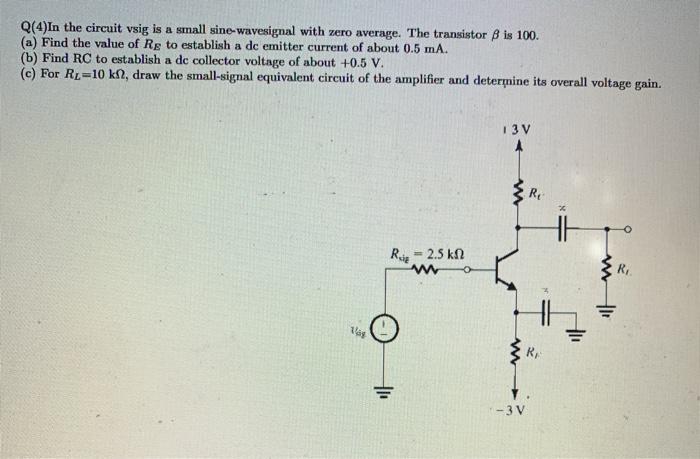 Solved Q(4) In the circuit vsig is a small sine-wavesignal | Chegg.com