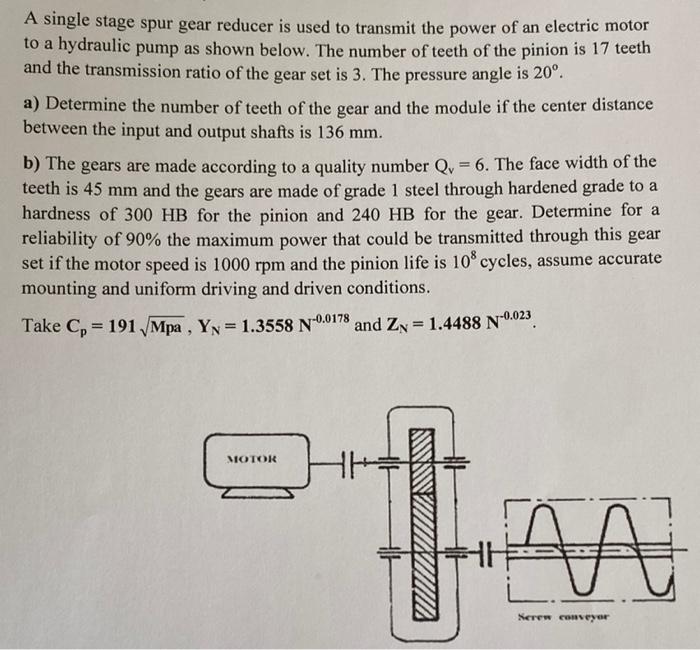 Solved A single stage spur gear reducer is used to transmit | Chegg.com