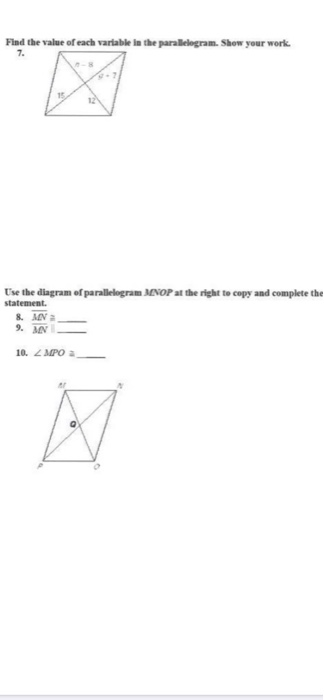 Find the value of each variable in the parallelogram. | Chegg.com