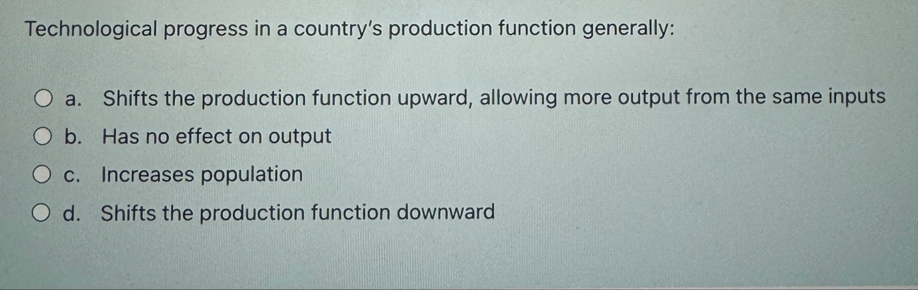 Solved Technological progress in a country's production | Chegg.com