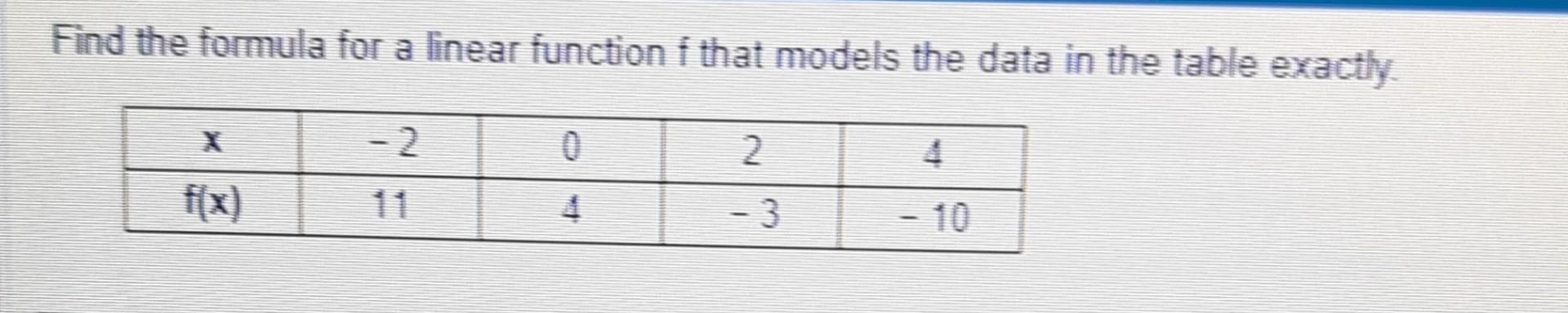 Solved Find the formula for a linear function f that models | Chegg.com