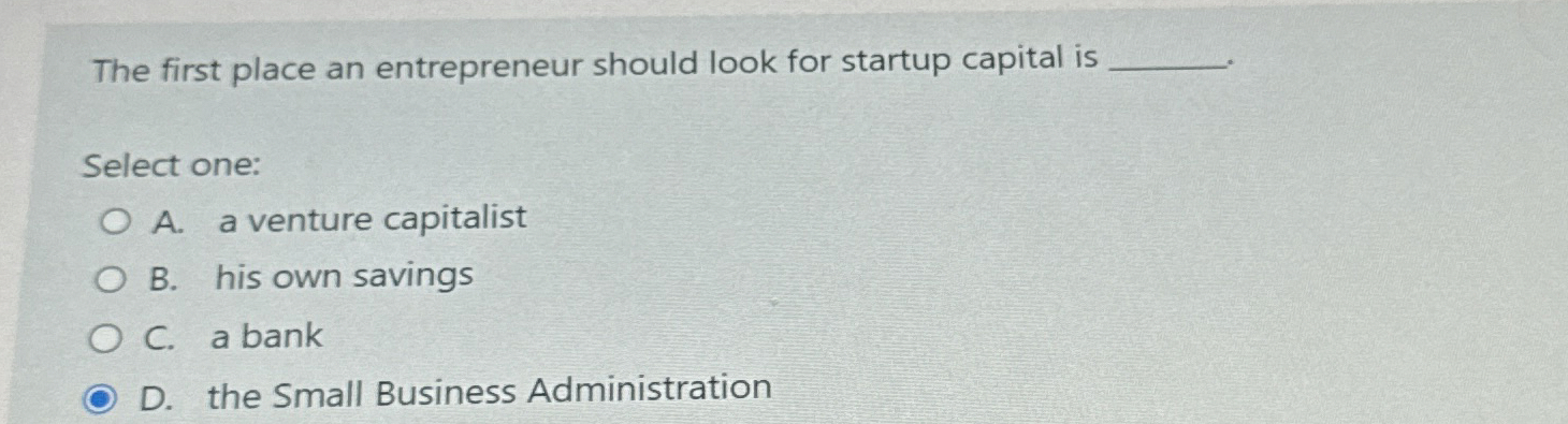 Solved The first place an entrepreneur should look for | Chegg.com