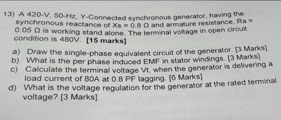 Solved A 420-V, 50-Hz, ﻿Y-Connected synchronous generator, | Chegg.com