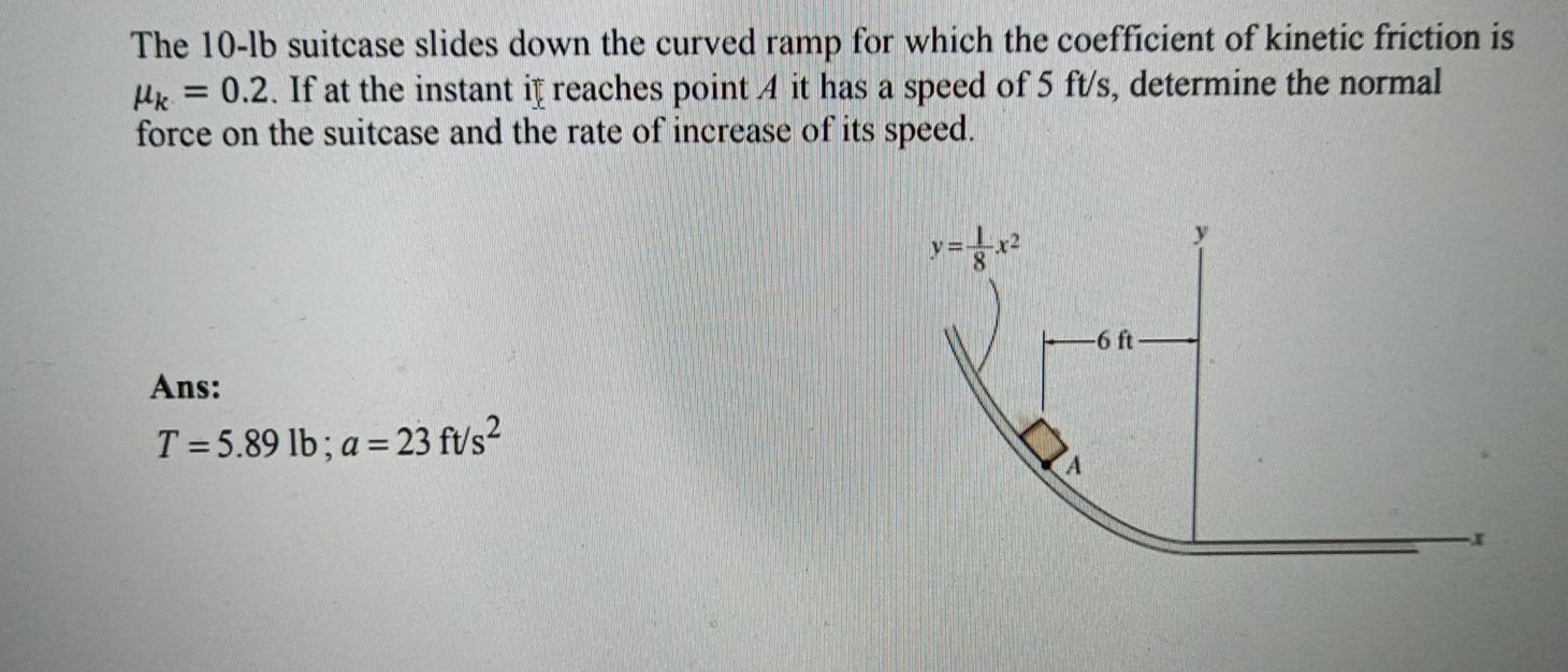 Solved The 10-lb suitcase slides down the curved ramp for | Chegg.com