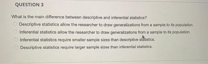 Solved What is the main difference between descriptive and | Chegg.com