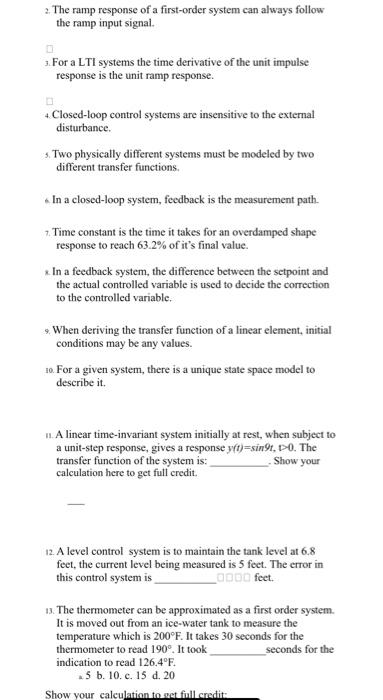 Solved 2. The ramp response of a first-order system can | Chegg.com