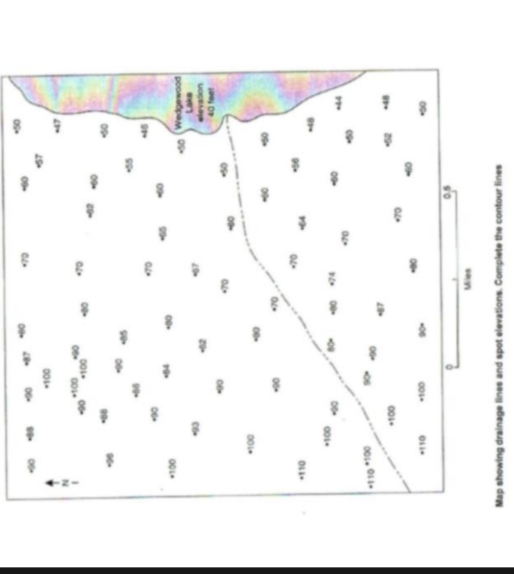 Map showing drainage lines and spot elevations. | Chegg.com