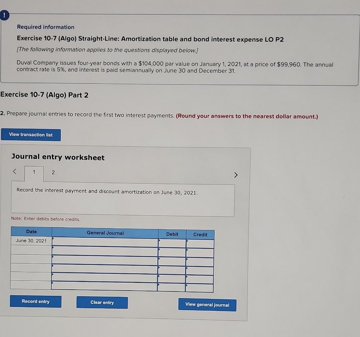 Solved Required information Exercise 10-7 (Algo) | Chegg.com