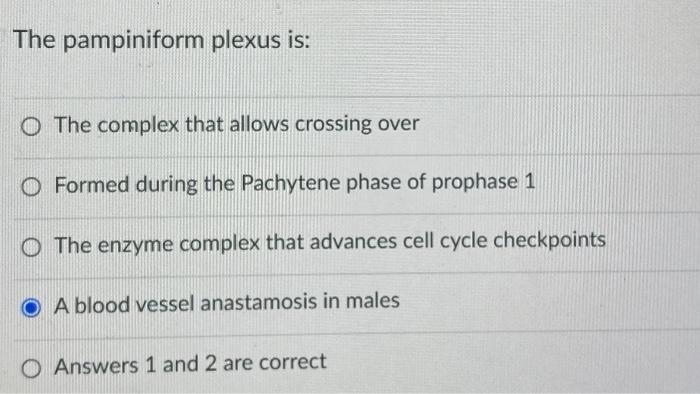 Solved The pampiniform plexus is: O The complex that allows | Chegg.com