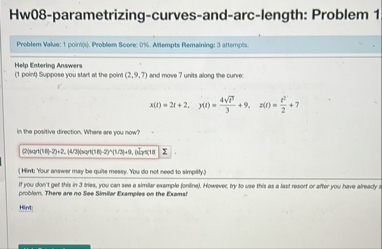 Hw08-parametrizing-curves-and-arc-length: Problem | Chegg.com