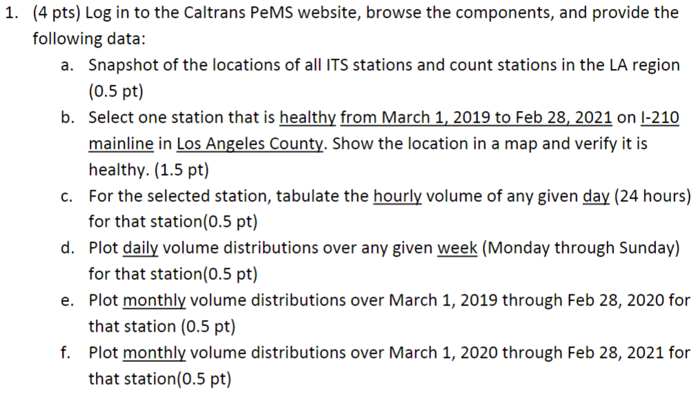 Solved Log in to the Caltrans PeMS website, browse the | Chegg.com