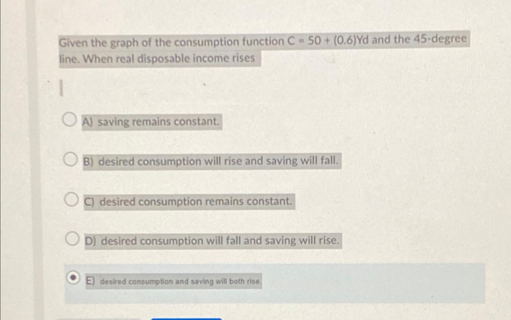 Solved Given the graph of the consumption function | Chegg.com