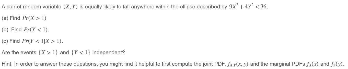 A pair of ﻿random variable (x,Y) is ﻿equally likely | Chegg.com
