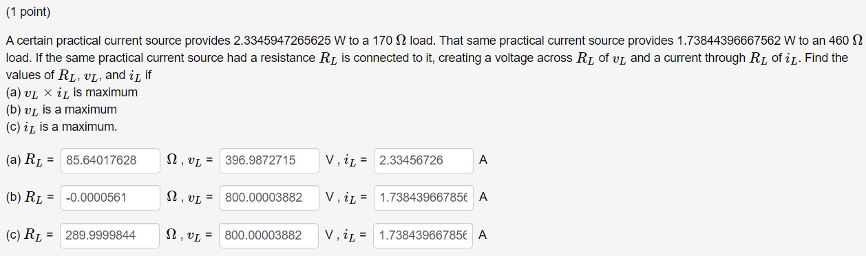 Solved (1 ﻿point)A certain practical current source provides | Chegg.com