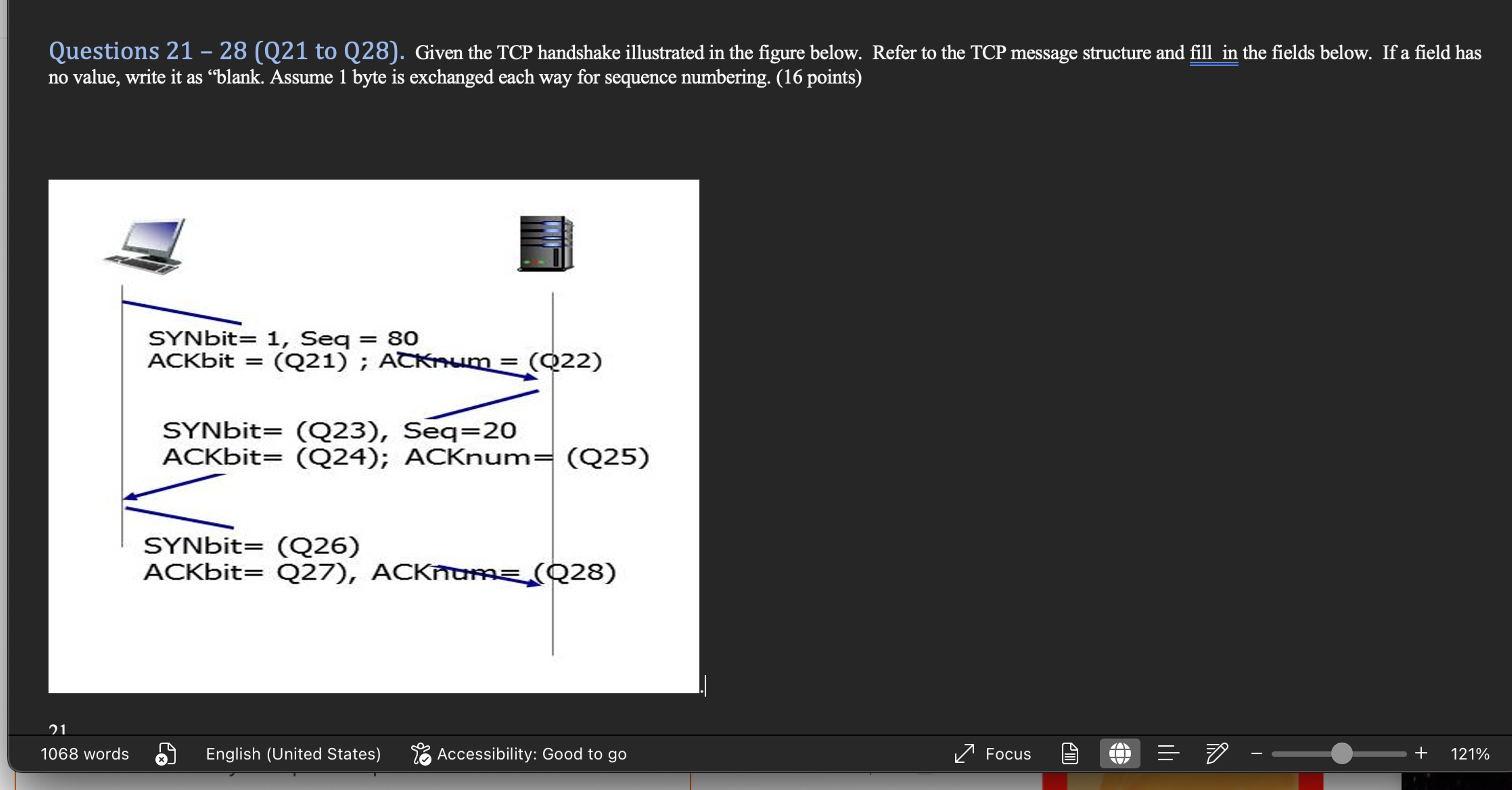 Solved Questions 21 - 28 (Q21 ﻿to Q28). ﻿Given the TCP | Chegg.com