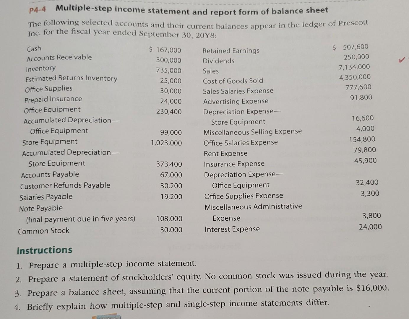 Solved P4-4 Multiple-step income statement and report form | Chegg.com