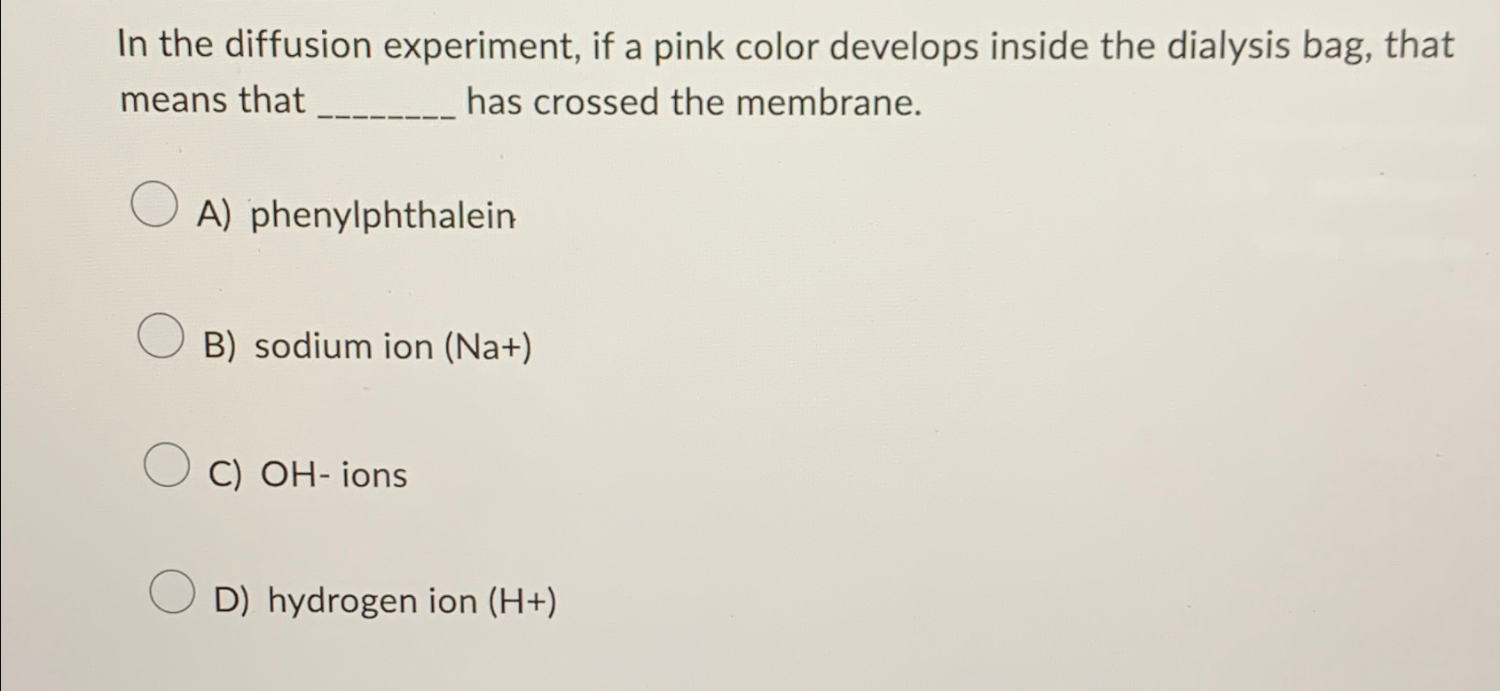 Solved In the diffusion experiment, if a pink color develops | Chegg.com