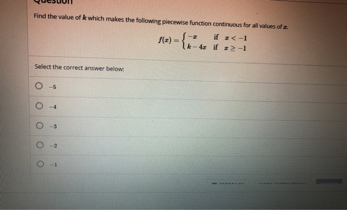 Solved Find the value of k which makes the following | Chegg.com