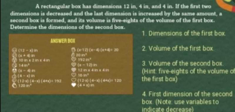 Solved A rectangular box has dimensions 12 in, 4 in, and 4 | Chegg.com Solved A rectangular box has dimensions 12 in, 4 in, and 4 | Chegg.com