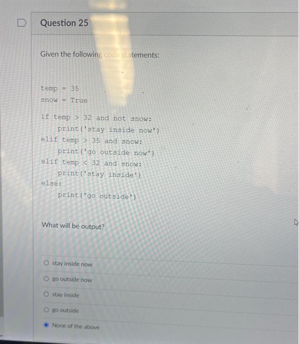 Solved Given the following coth statements: temp =35 snow = | Chegg.com