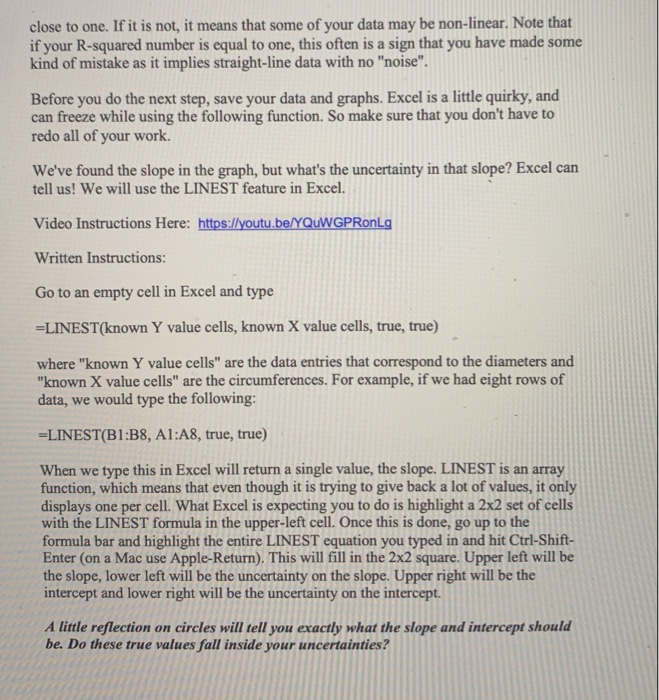 Part I: Using Linest A key concept in any lab science | Chegg.com