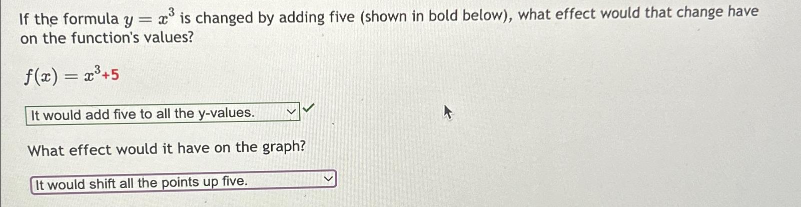Solved If the formula y=x3 ﻿is changed by adding five (shown | Chegg.com