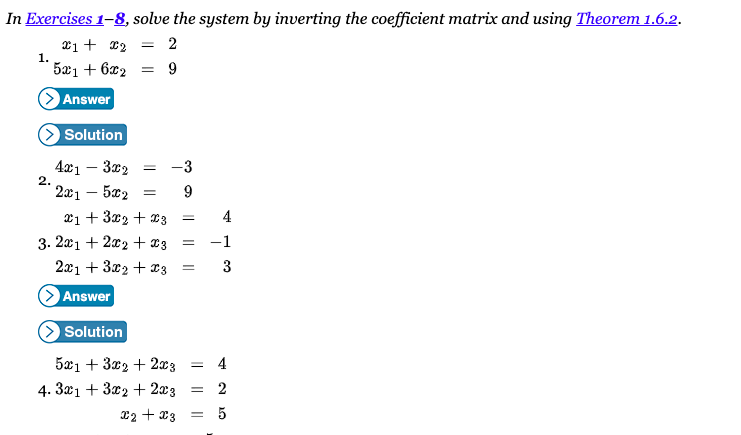 Solved In Exercises 1-8?, ﻿solve the system by inverting the | Chegg.com