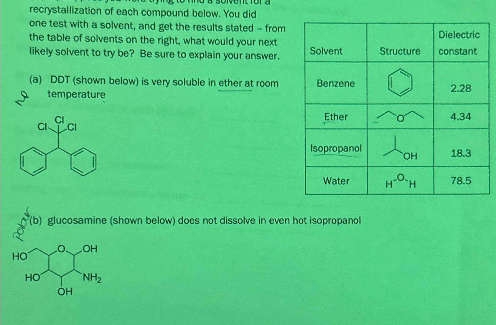 Solved recrystallization of each compound below. You did one | Chegg.com