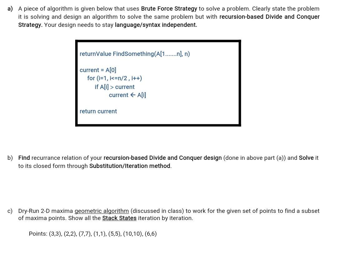 Solved Course: Design and Analysis of algorithms | computer | Chegg.com